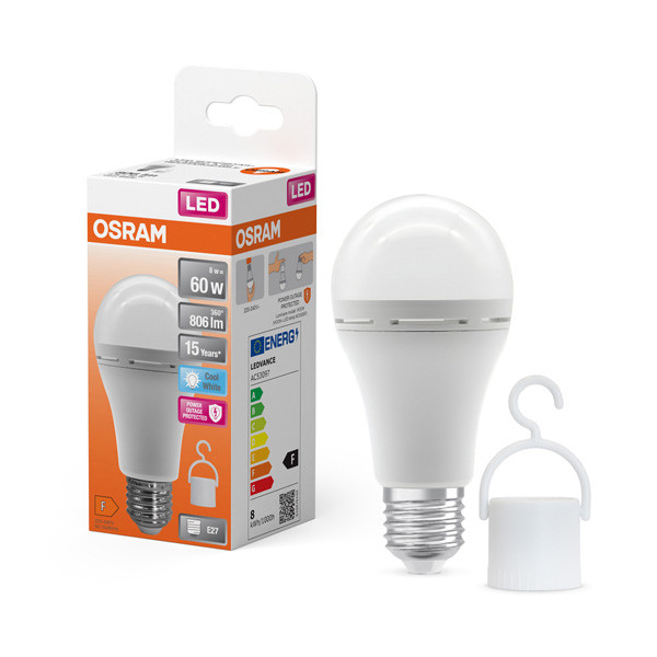 Osram Oplaadbare LED lamp E27 | Peer A60 | Mat | 4000K | 8W (60W) Osram 123led.nl